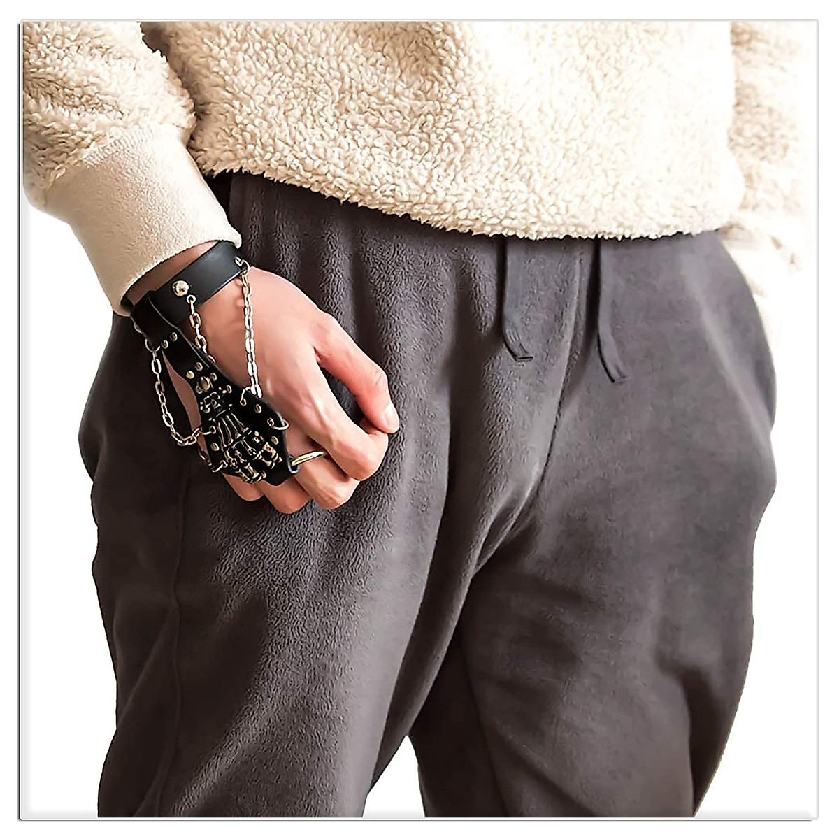 Xusamss Punk Rock Alloy Skull Hand Rivet Chain Cuff Bracelet,7"-8"