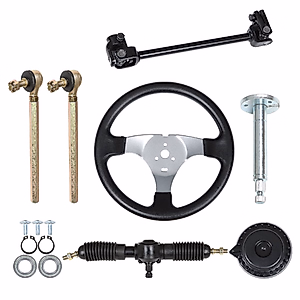 Silscvtt Go Kart Steering Kit 300mm Steel Steering Wheel & Steering Rack & Steering Shaft &Tie Rod Replacement for Go Kart ATV Buggy Quad 110cc 125cc 140cc 150cc