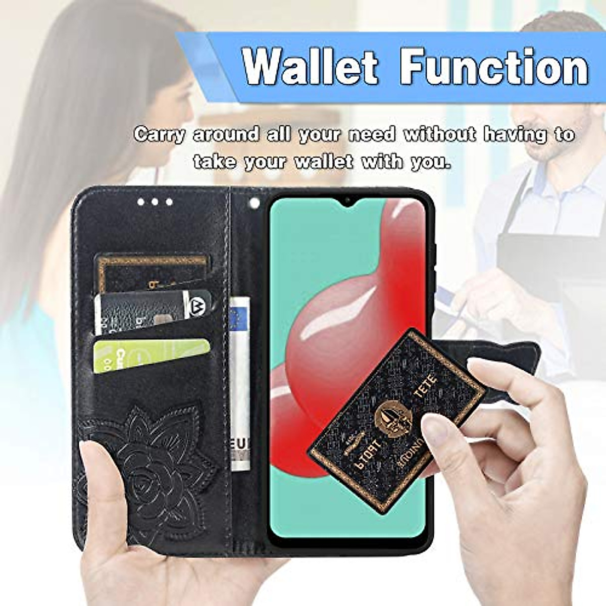 Ysnzaq Samsung Galaxy A32 5G (Not 4G) Lanyard Wallet Case,3D Butterfly Embossed Leather Magnetic Clasp Phone Case with Card Slots Holder Cover for Samsung Galaxy A32 5G HZDGS Rhinestone Black