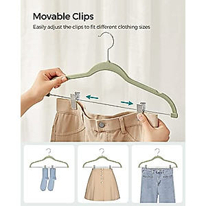 SONGMICS 30-Pack Pants Hangers and 50-Pack Clothes Hanger Bundle, Velvet Hangers with Adjustable Clips, Non-Slip, and Space-Saving, Pale Green UCRF012GR30 and UCRF021GR50