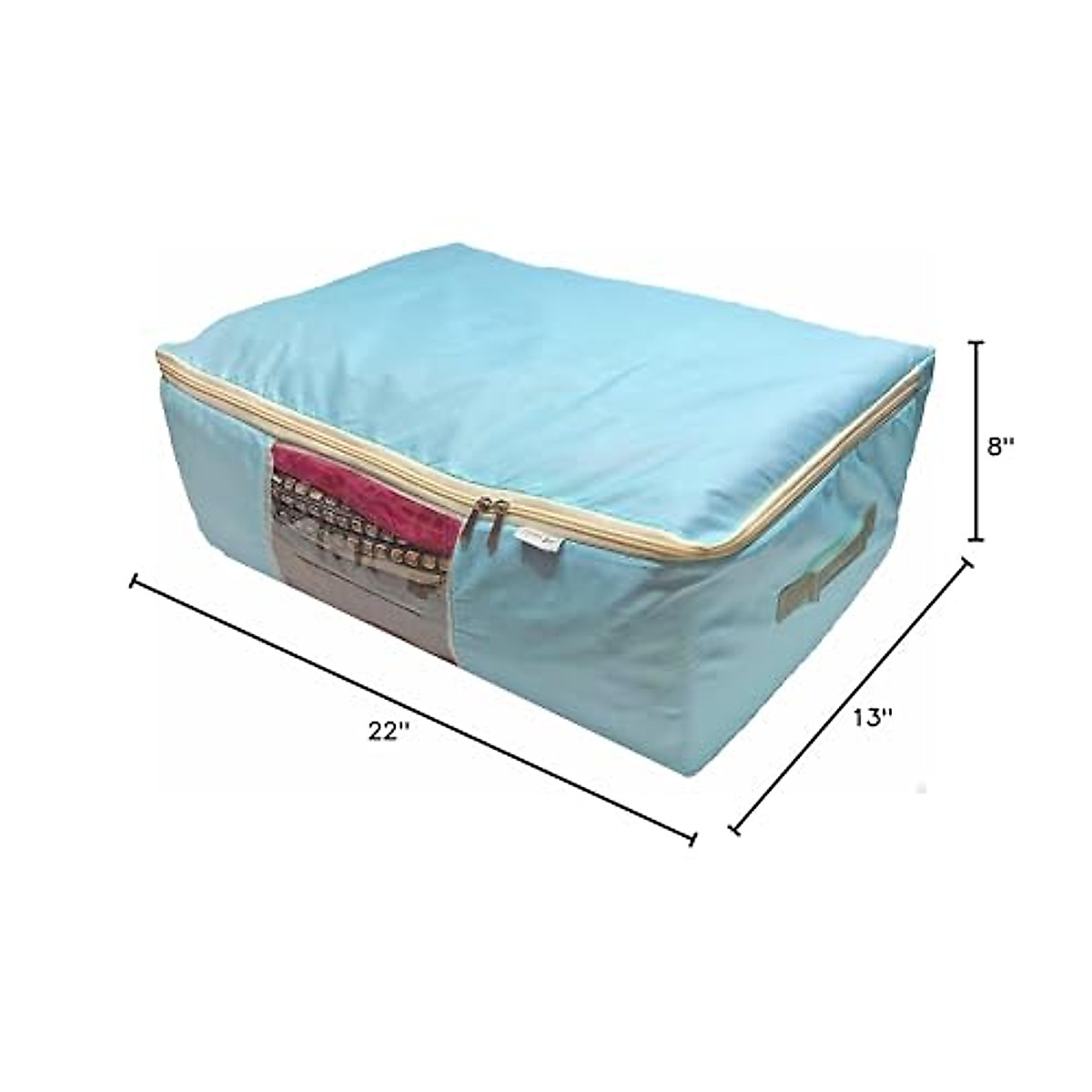 Madam Sew Quilt Blanket Storage Bag| Storage Bag|Comforter Storage Bag for Clothes, Quilts, Bedding|Linen Storage Bag with See-Through Front Panel, Strong Handles & 2-Way Zipper - Turquoise 22"x15"x8"