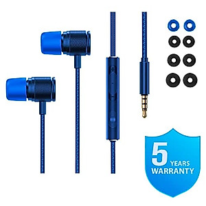 LUDOS Ultra Wired Earbuds in-Ear Headphones, 5 Years Warranty, Earphones with Microphone, Noise Isolating Ear Buds, Memory Foam for iPhone, Samsung, School Students, Kids, Women, Small Ears - Blue