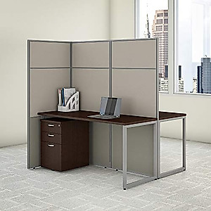 Bush Business Furniture Easy Office 2 Person Cubicle Desk with File Cabinets and 66H Panels, 60Wx60H, Mocha Cherry