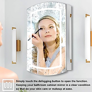 Chende 20" x 31" Bathroom Medicine Cabinet with Mirror, Oval Lighted Medicine Cabinet with Anti Fog and 3 Light Settings, Dimmable Stainless Steel Cabinet with Lights for Bathroom