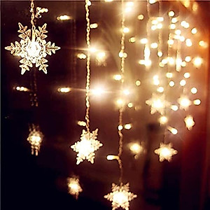 defdong 96 LED 3.5M Fairy Snowflake Lights, Christmas 4 Flashing Modes, Window Waterproof Suitable for Gardens, Parties, terraces, Christmas, Halloween and Holiday Decorations, Warm White (YXJ00123)