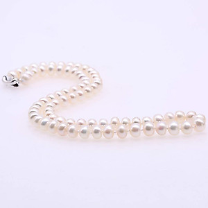 JYX Pearl 7-8mm Near-round Natural White Cultured Freshwater Pearl Necklace Strand 18"