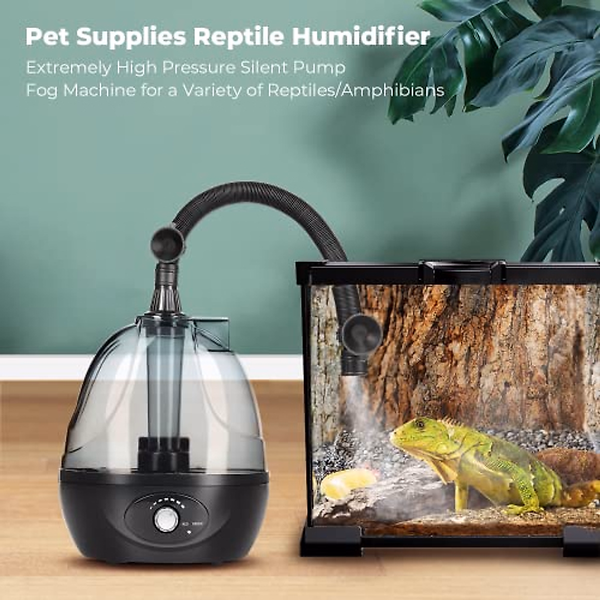 Simple Deluxe Reptile Terrariums Humidifier Fog Machine Mister, Silent High Pressure with Adjustable Output Knob, Auto Shutdown for Reptiles/Amphibians, Herbs, Vivarium, Upgraded Gear 2.2L