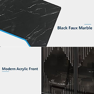 Tribesigns Home Bar Unit, 3 Tier Liquor Bar Table with Black Faux Marble Shelves and Stemware Racks, Wine Bar Cabinet Mini Bar with Acrylic Front for Home Kitchen Basement Pub, XDBAR858