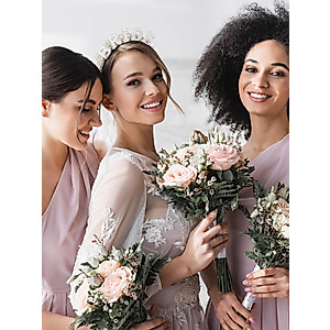 SWEETV Bride Headband with veil Bride to Be Headband Bachelorette Party Decorations Handmade Rhinestone Wedding Headband for Bridal Pearl Hair Accessories for Women Girls