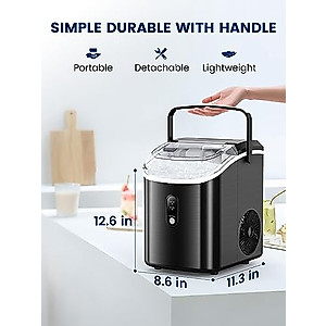 Kndko Nugget Ice Maker with Handle,33lbs/Day, Produce a Basket in 1.5 Hour, Self-Cleaning, One-Click Design, Compact Ice Maker Nugget with Chewy Ice for Home Bar Party,Black