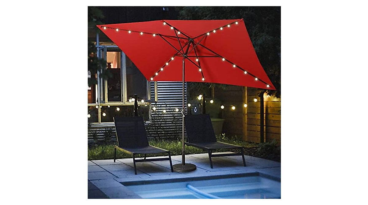 Aok Garden Solar LED Patio Umbrella: Lighted Outdoor Shade