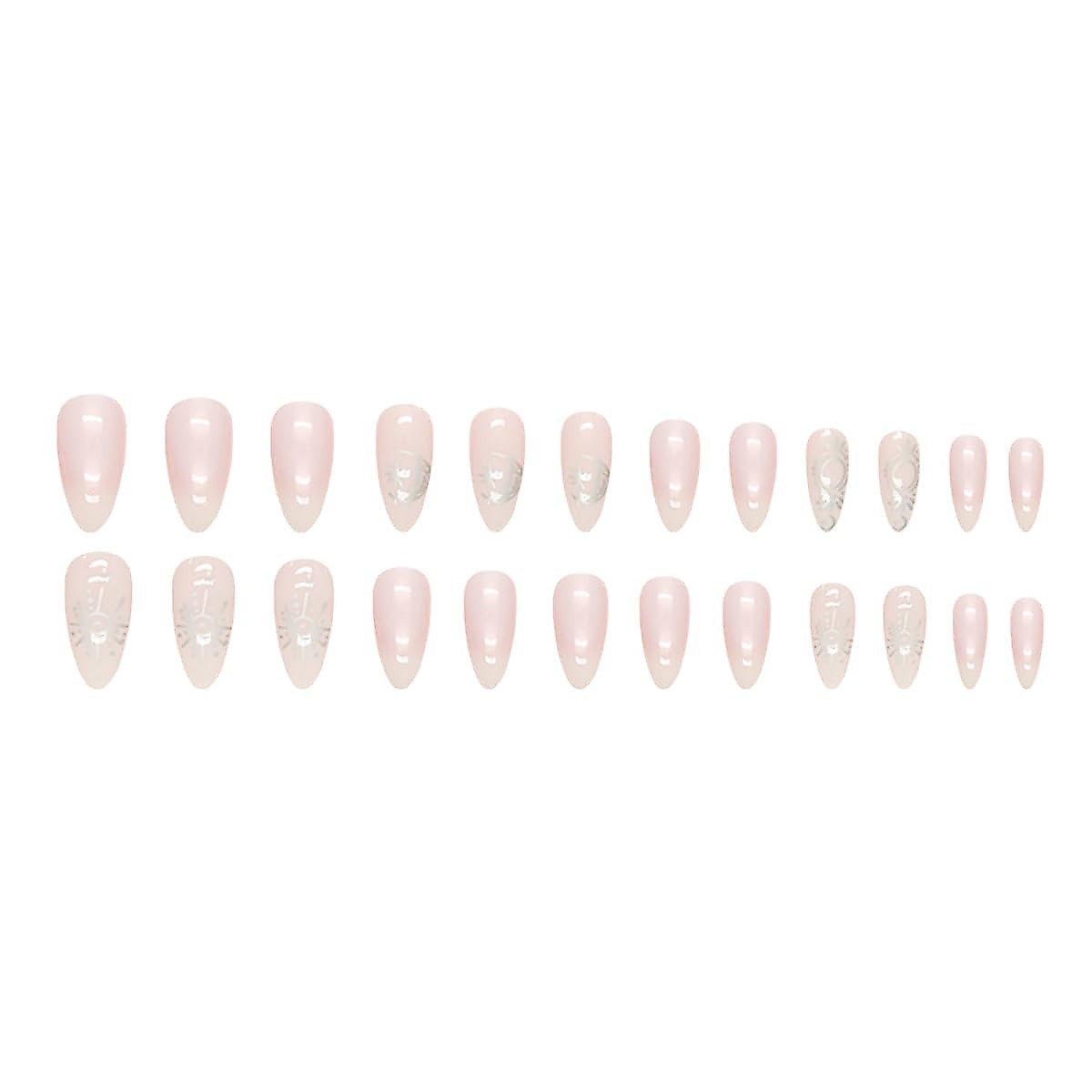 24Pcs Almond Press on Nails Medium Ombre Pink Fake Nails Gold Star Moon Nail Glossy Designs Nail Art Supplies Full Cover Artificial Nail Glue on Nails French False Nails for Women Girls Acrylic Nail