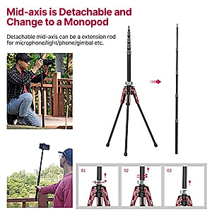 ULANZI Light Stand Carbon Fiber MT-49, Adjustable Tripod Stand for Photography with Phone Clip, 194cm/76.4inch Studio Sturdy Tripod for Speedlight Flash Softbox Strobe Light Camera with Carrying Bag