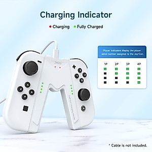 JINGDU Switch Joy-Con Charging Grip Compatible with Nintendo Switch & OLED Model, Play While Charging, Portable V-Shaped Switch Joy-Con Controller Charger with Indicators, White