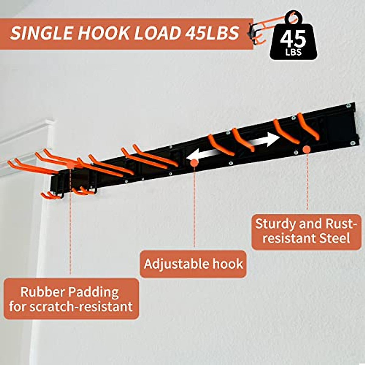 Oududianzi Garden Tool Storage Rack, Garage Tool Organizer Wall Mount, Garden Tool Rack with 6pcs Heavy Duty Steel Hooks, holder wall mount, Lawn tool storage, 48 Inch 3 Rails, Max Load to 500lbs