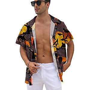 WHO IN SHOP Men's Halloween Shirts Cute Scary Horror Short Sleeve Button Up Shirt