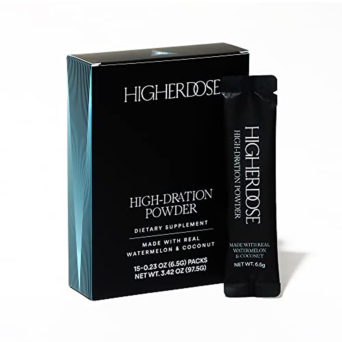 HigherDOSE HIGH-DRATION Electrolytes Powder No Sugar Added – Energizing Paleo & Keto Friendly Post Workout Recovery Drink Hydrate Packets Made With Real Watermelon & Coconut – 15 Servings