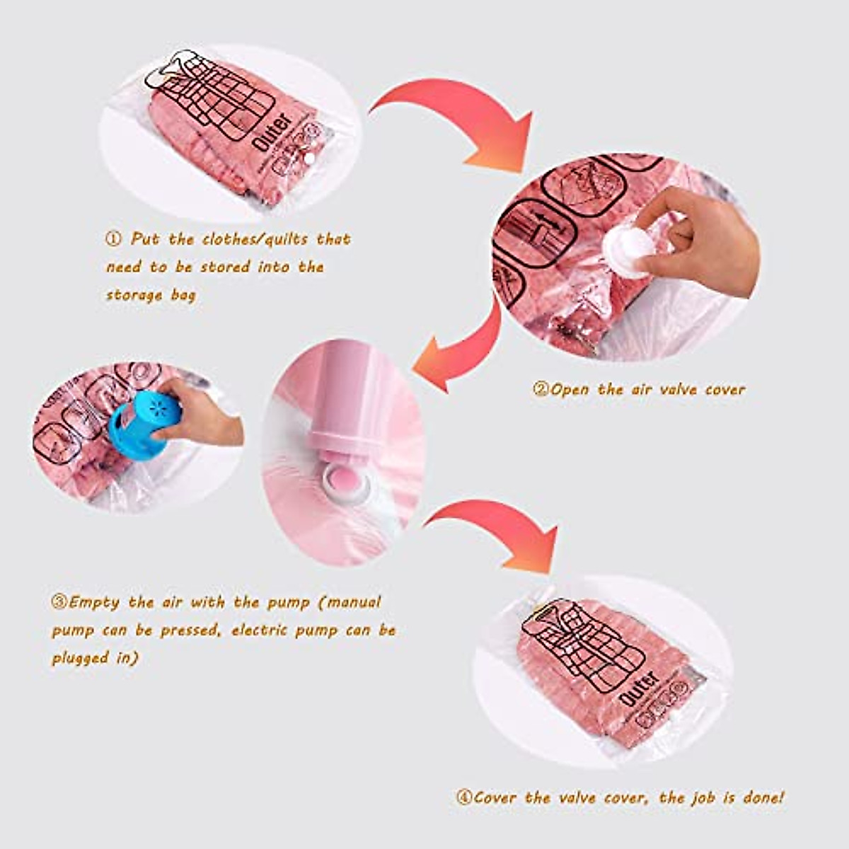 Space-Saving Hanging Compressible Storage Bags, Reusable Vacuum Storage Bags, Dustproof and Odorless Storage Bags (Electric suction pump)