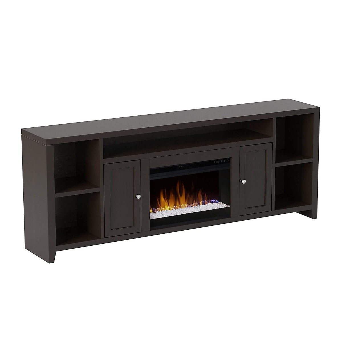 Bridgevine Home Urban Loft Fireplace TV Stand, 84 inches, Accommodates TVs up to 95 inches, Fully Assembled, Poplar Solid Wood, Mocha Finish