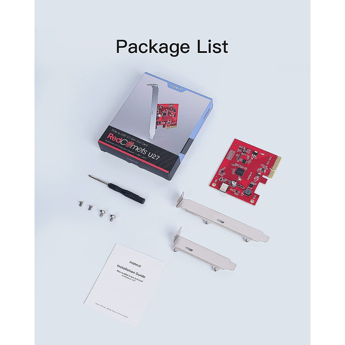 Inateck PCIe USB 3.2 Gen 2 x2 Card, with 20 Gbps Bandwidth, 1 Type-C Port, Low Profile Bracket Included, Redcomets U27