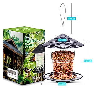 eWonLife Bird Feeders, Bird Feeder for Outside Outdoors Hanging, Squirrel Proof, Easy Clean and Fill, Adjustable Feeder with Sturdy Wire and Roof, Plastic, for Garden, Backyard, Terrace(25 OZ/Pack)