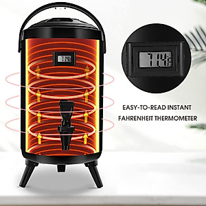 VorChef Hot Beverage Dispenser, Stainless Steel Insulated Beverage Dispenser Cold and Hot Drink dispenser with Thermometer–3.2-Gallons 12 Liters Water Dispenser with Spigot for Tea & Coffee, Water