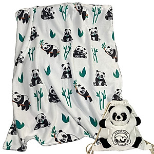 Panda Gifts, Microwavable Stuffed Animal (Jr Size), Panda Toys, Panda Blanket, Drawstring Bookbag for Kids, Heatable Plush Animals, Panda Baby Stuff, Stuffed Animal Blanket Set