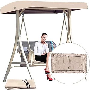 Swing Canopy Replacement Cover,Outdoor Swing Canopy Replacement Porch Top Cover Seat Furniture 2-3 Seater Waterproof Top Cover for Patio Swing Garden Swing Outdoor(Color:Beige)