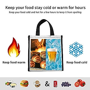 Ouqiuwa Reusable Lunch Bag Cute Lunch Box, Lunch Tote Handbag for Women Men Work Travel Shopping-Rock and Roll Skeleton Skull Boho Hippie