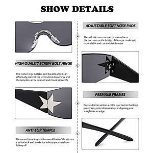 NULOOQ Rimless Y2K Sunglasses for Women Men – Trendy Star Shield Wrap Around Sunglasses Oversized Frameless Sun Glasses (Gradient Clear)