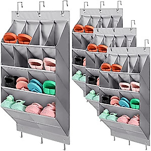 Woanger 4 Pack Over the Door Shoe Organizer, Hanging Shoe Organizer with 12 Hooks, Large Deep Pockets Shoe Storage Rack Organizer, Door Shoe Rack for Closet Dorm Narrow Door Wall Shoe Storage (Gray)