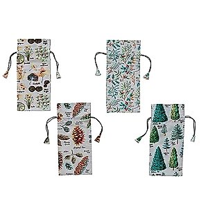 Creative Co-Op Cotton Wine Bag with Pattern, Set of 4 Styles, Medium, Multi