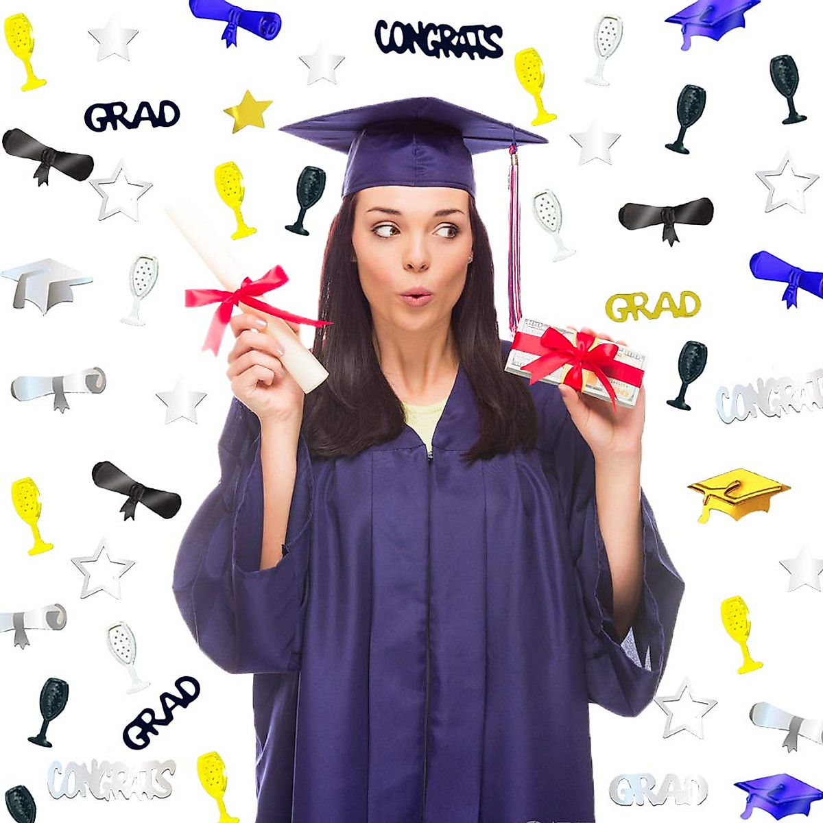 2022 Graduation Confetti Party Supplies Grad Nursing Party Table Decorations Congrats Diploma Star Cap Gold Black Silver Mix (Graduation Blue)