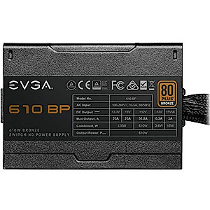 EVGA 610 BP, 80+ BRONZE 600W + 10W, 3 Year Warranty, Power Supply 100-BP-0610-K1