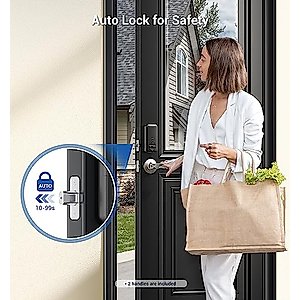 Veise Fingerprint Door Lock with 2 Lever Handles - Keyless Entry Door Lock, Electronic Keypad Deadbolt & Front Door Lock Handle Sets, Auto Lock & 1 Touch Locking, Easy Installation, Satin Nickel