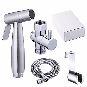 Bithyt Handheld Bidet Sprayer for Toilet-Adjustable Water Pressure Control with Bidet Hose for Feminine Wash, Stainless Steel Brushed Nickel Cloth Diaper Bidet Toilet Sprayer for Baby Wash