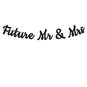 Future Mr & Mrs Banner - Black Glitter Bridal Shower Engagement Party Decorations, We're Engaged, Wedding Engagement Announcement Bridal Shower Party Supplies