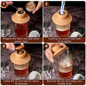 Moskiboly Cocktail Smoker Kit Old Fashioned, Whiskey Smoker Kit with Torch, Bourbon Smoker Infuser Kit with 6 Flavors of Wood Chips, Christmas Birthday for Men, Father(with lid)