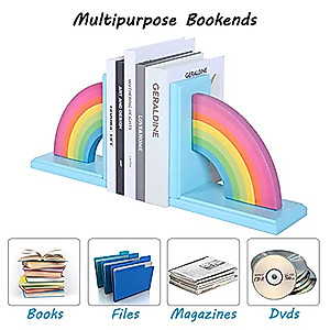 NIKKY HOME Wooden Rainbow Book Ends Non-Skid Cute Kids Bookends Book Stoppers for Girls Home Children's Room Classroom Nursery Decor, Pack of 2