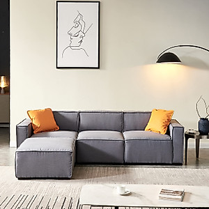 LCH Faux Leather Fabric Reversible 4 Seater Sectional Couch with Storage, Modular Sofa L Shape with Convertible Ottoman Chaise, Grey