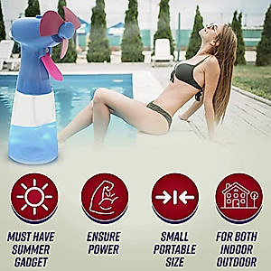 3 Pcs Set Handheld Fan With Water Spray Mister - Personal Cooling Fan Battery Operated Fan Water Bottle Sprayer - Multiple Random Colors Portable Misting Fan. Use also as Portable Desktop Table Fan