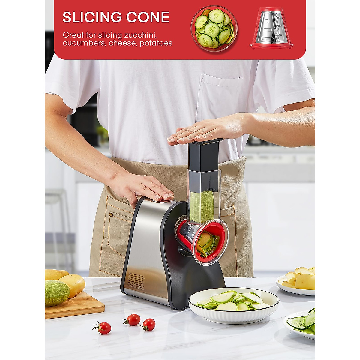 Electric Cheese Grater 150W Cheese Shredder for Home Kitchen Use, One-Touch Control Electric Slicer Shredder Ideal for Cheese, Cucumber, Carrot