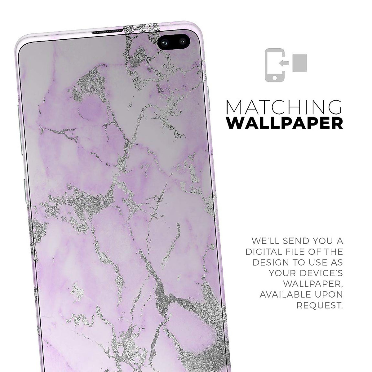 DesignSkinz Purple Marble & Digital Silver Foil V8 Protective Vinyl Decal Wrap Skin Cover Compatible with The Samsung Galaxy S20 (Screen Trim & Back Glass Skin)