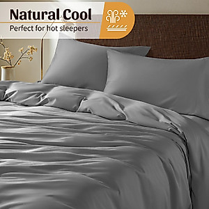 Shilucheng Cotton Tencel King Duvet Covers Set, Breathable, Cooling, Silky Eucalyptus Lyocell Comforter Cover Hotel Collection Bedding, 1 Duvet Cover, 2 Shams(Dark Grey,King)