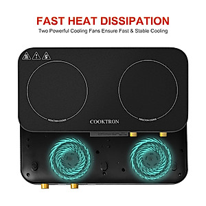 COOKTRON Portable Induction Cooktop 2 Burner with Removable Iron Cast Griddle Pan Non-stick, 1800W Double Induction Cooktop with Child Safety Lock & Time, Great for Family Party