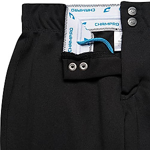 CHAMPRO Girls' Standard Fireball Low-Rise Knicker-Style Fastpitch Softball Pants in Solid Color with Reinforced Knees, Black, Medium