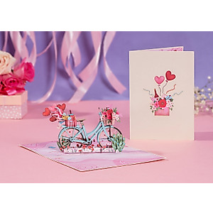 Paper Love 3D Bicycle Pop Up Card, Love Bike, For Valentines Day, Mothers Day, Adults or Kids, All Occasions - 5" x 7" Cover - Includes Envelope and Note Tag