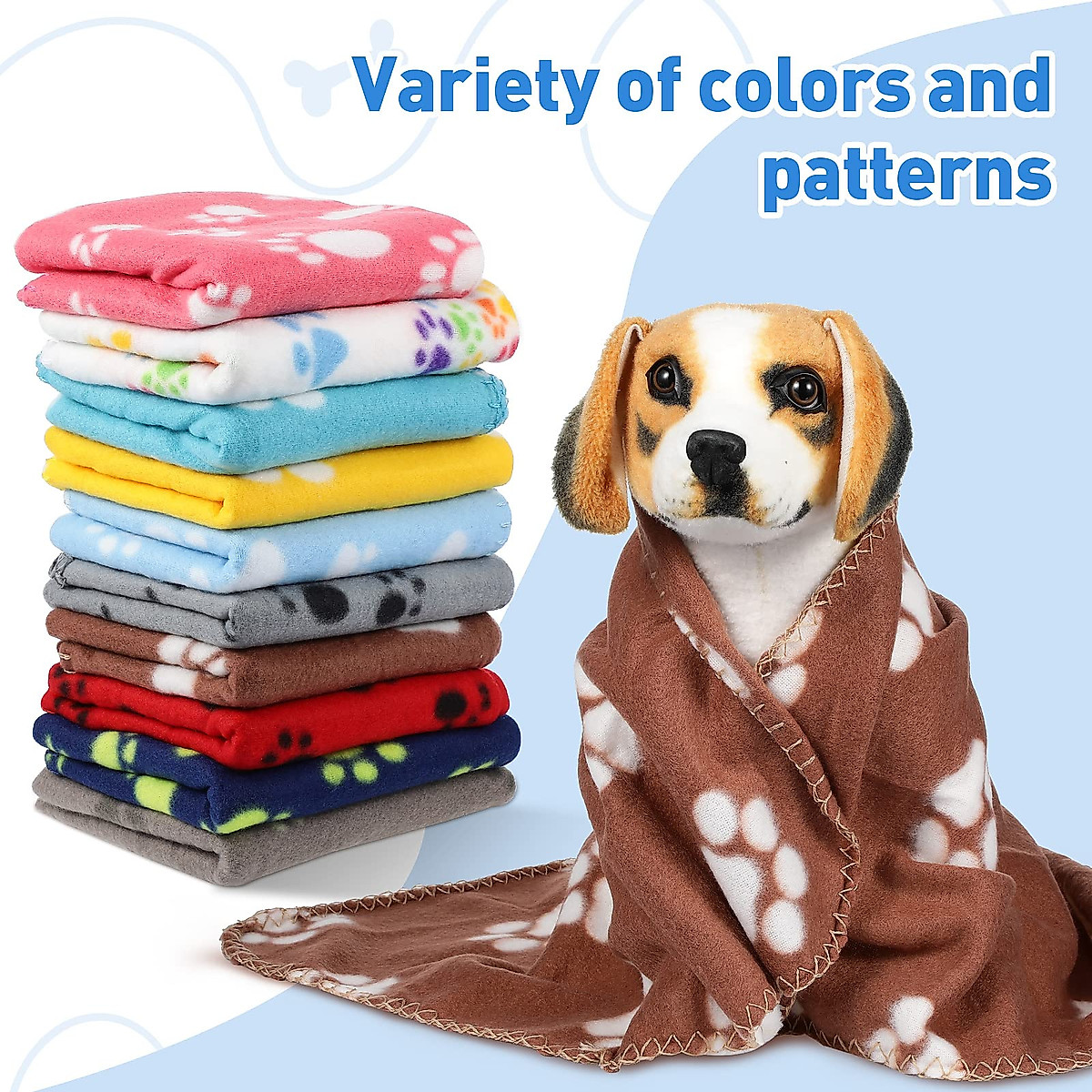 10 Pieces Pet Blankets with Paw Print Dog Cat Soft Fleece Blankets Sleep Mat Pad Bed Cover for Kitten Puppy and Other Small Animals, 24 x 28 Inch (Bright Color)