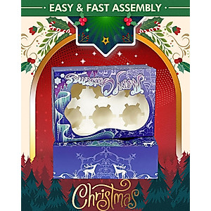 qiqee Christmas 6 Cupcake Boxes with Window 30 Packs BluePurple Cupcake Box 9"x6.1"x3.3" Bakery Boxes For Cupcakes Carrier, Cupcake Containers