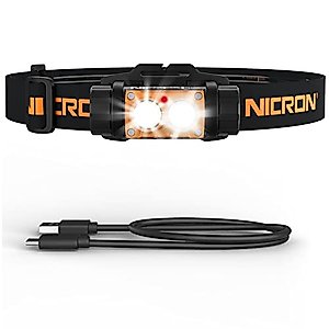 NICRON Rechargeable Headlamp, High Bright 1500 lumens 180° Rotating Aluminum LED Head Lamp with 3 Light Sources 10 Modes Waterproof Head Flashlight H25 for Camping Hunting Running Fishing Biking,Black